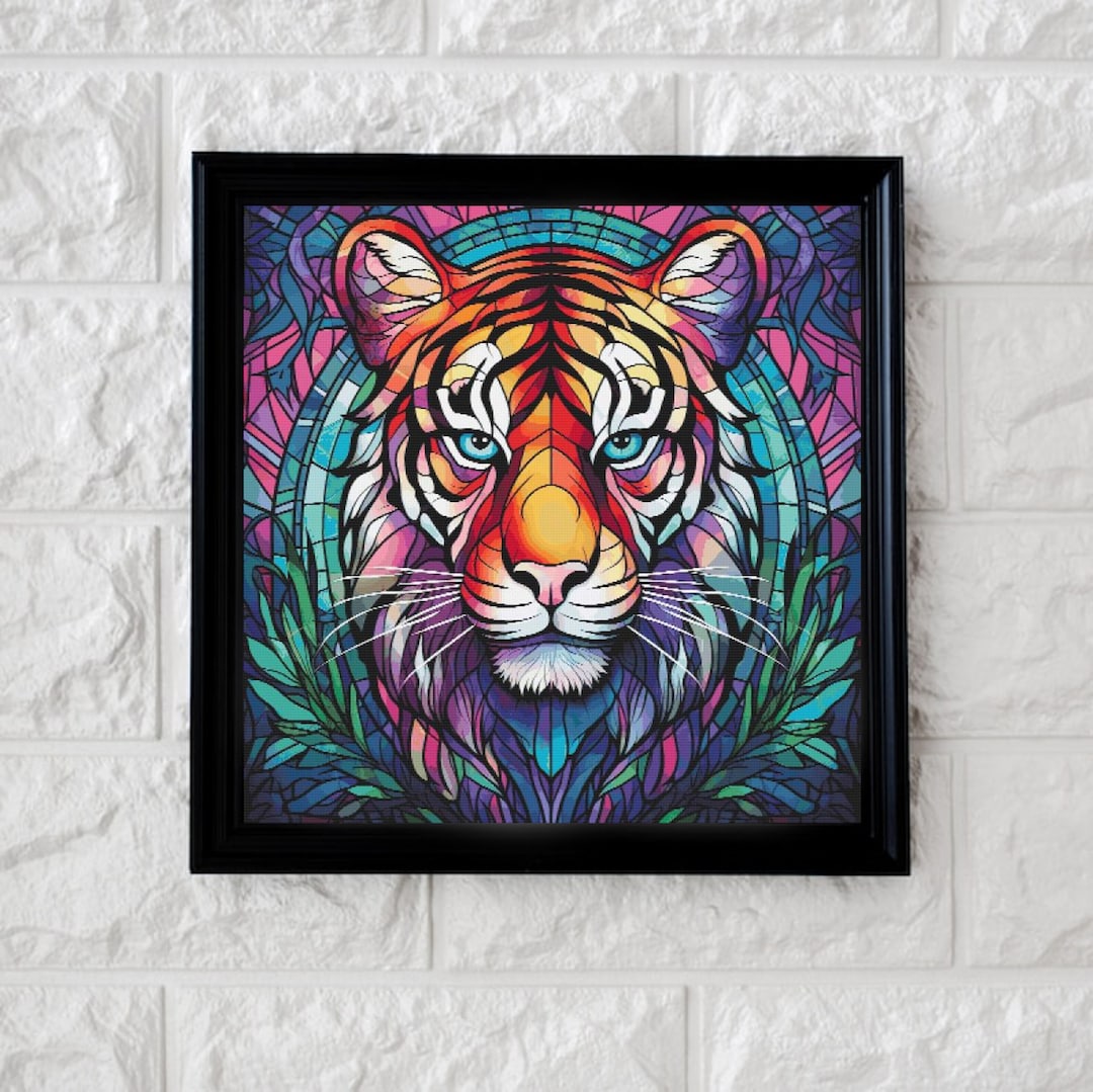 Stained Glass Purple Tiger Cross Stitch Pattern Full Coverage PDF - Etsy