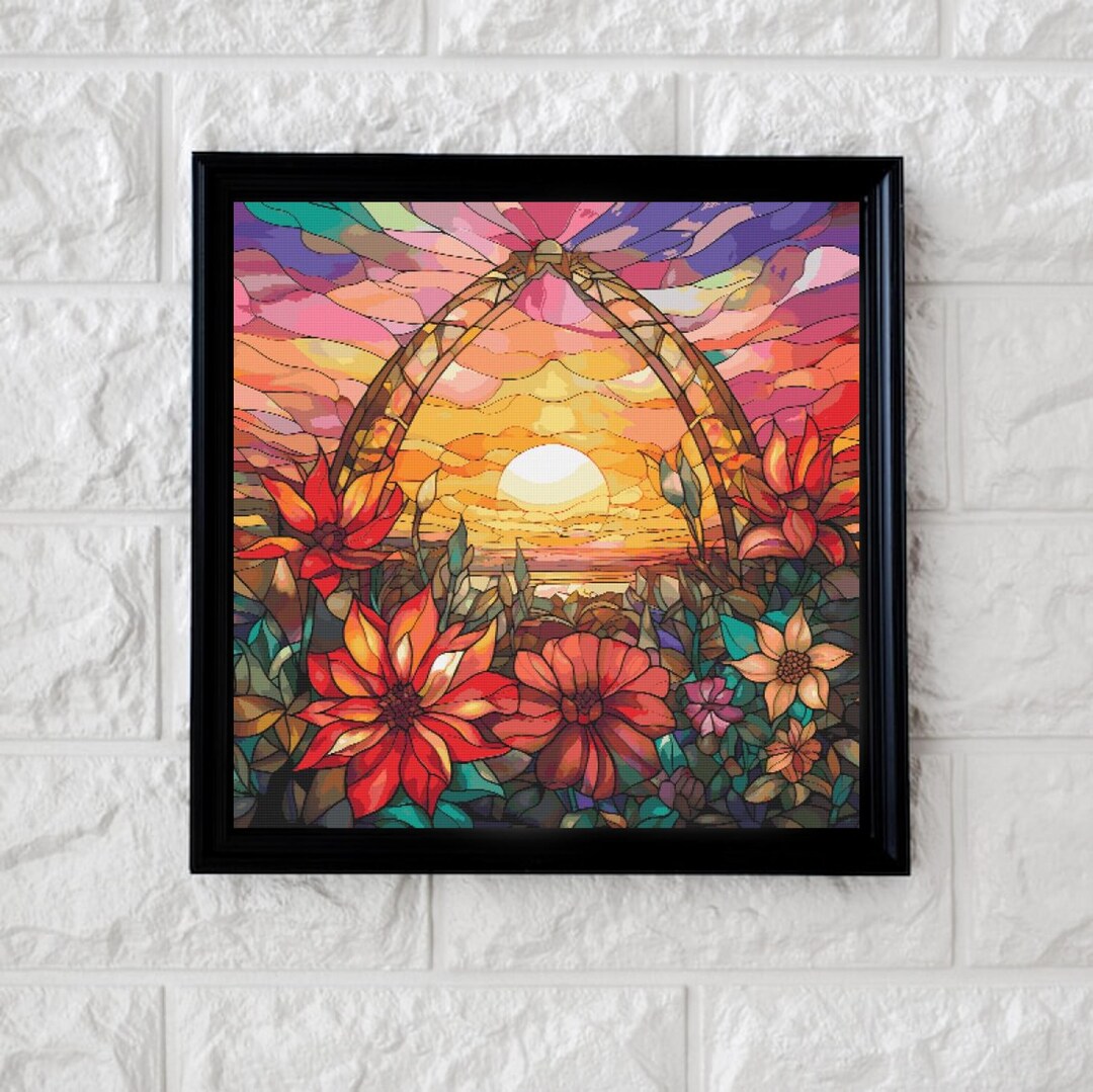 Stained Glass Sunset Cross Stitch Pattern Full Coverage PDF - Etsy