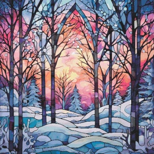 Winter Stained Glass Cross Stitch Pattern Full Coverage PDF - Etsy