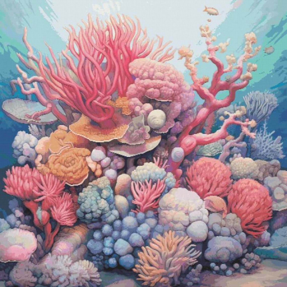 Pastel Coral Reef Cross Stitch Pattern Full Coverage PDF - Etsy