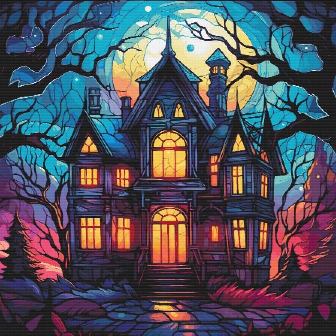 Pretty Haunted House Cross Stitch Pattern Full Coverage PDF - Etsy