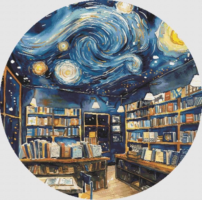 Starry Night Bookshop Cross Stitch Pattern Full Coverage PDF - Etsy