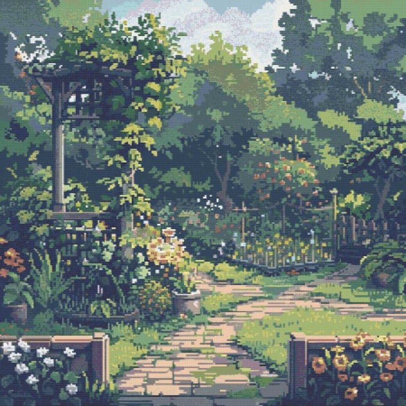 Overgrown Garden Pixel Art Cross Stitch Pattern Full Coverage PDF - Etsy