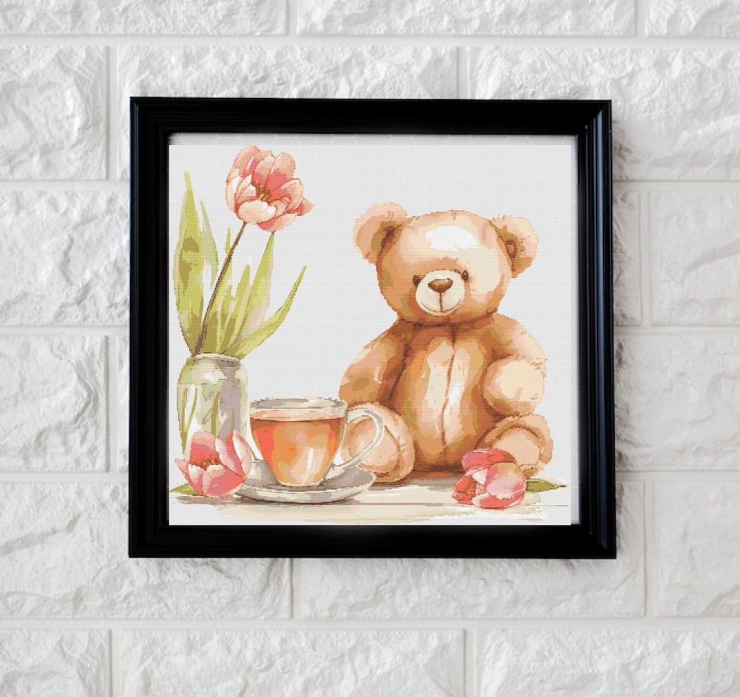 Tea With Teddy Cross Stitch Pattern PDF - Etsy