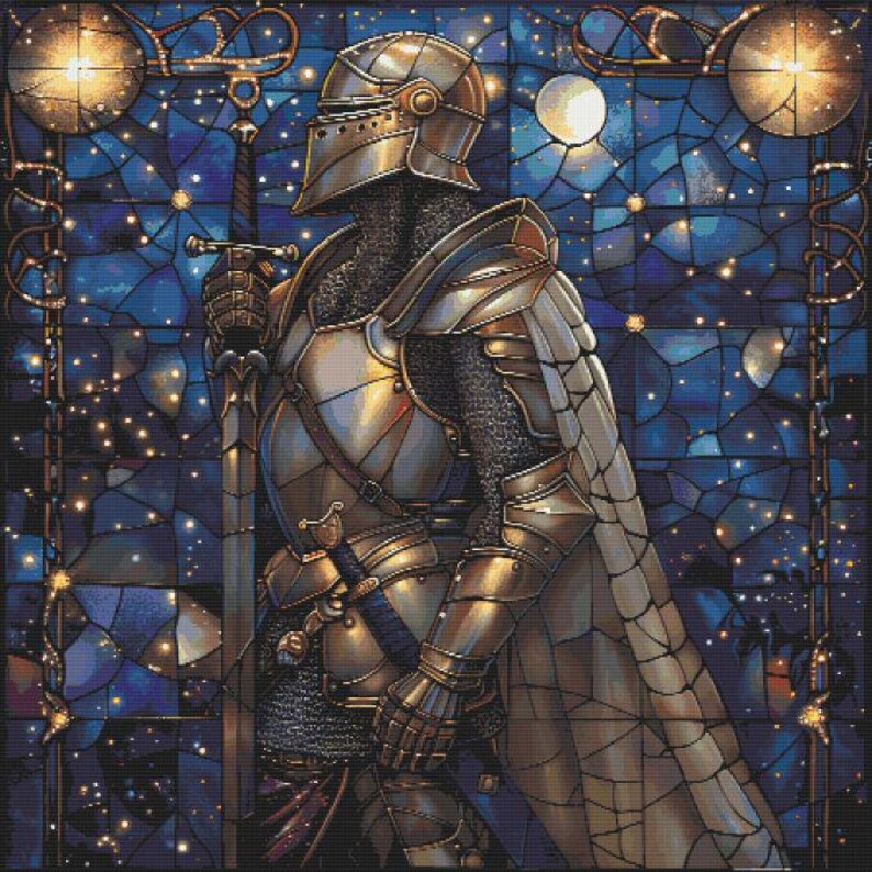 Celestial Knight Cross Stitch Pattern Full Coverage PDF - Etsy