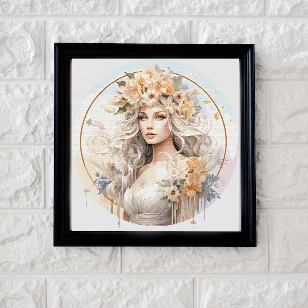 Pretty Floral Woman Cross Stitch Pattern Full Coverage PDF - Etsy