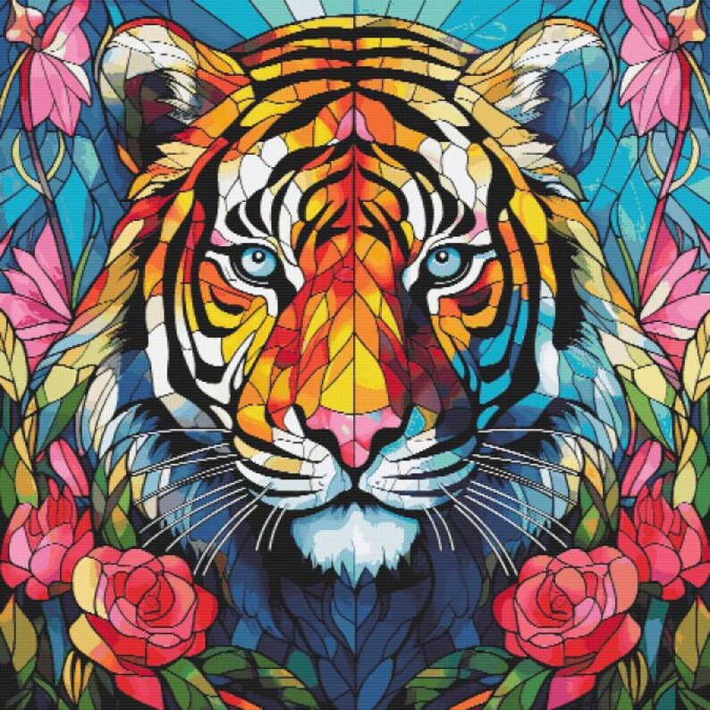 Pretty Stained Glass Tiger Cross Stitch Pattern Full Coverage PDF - Etsy