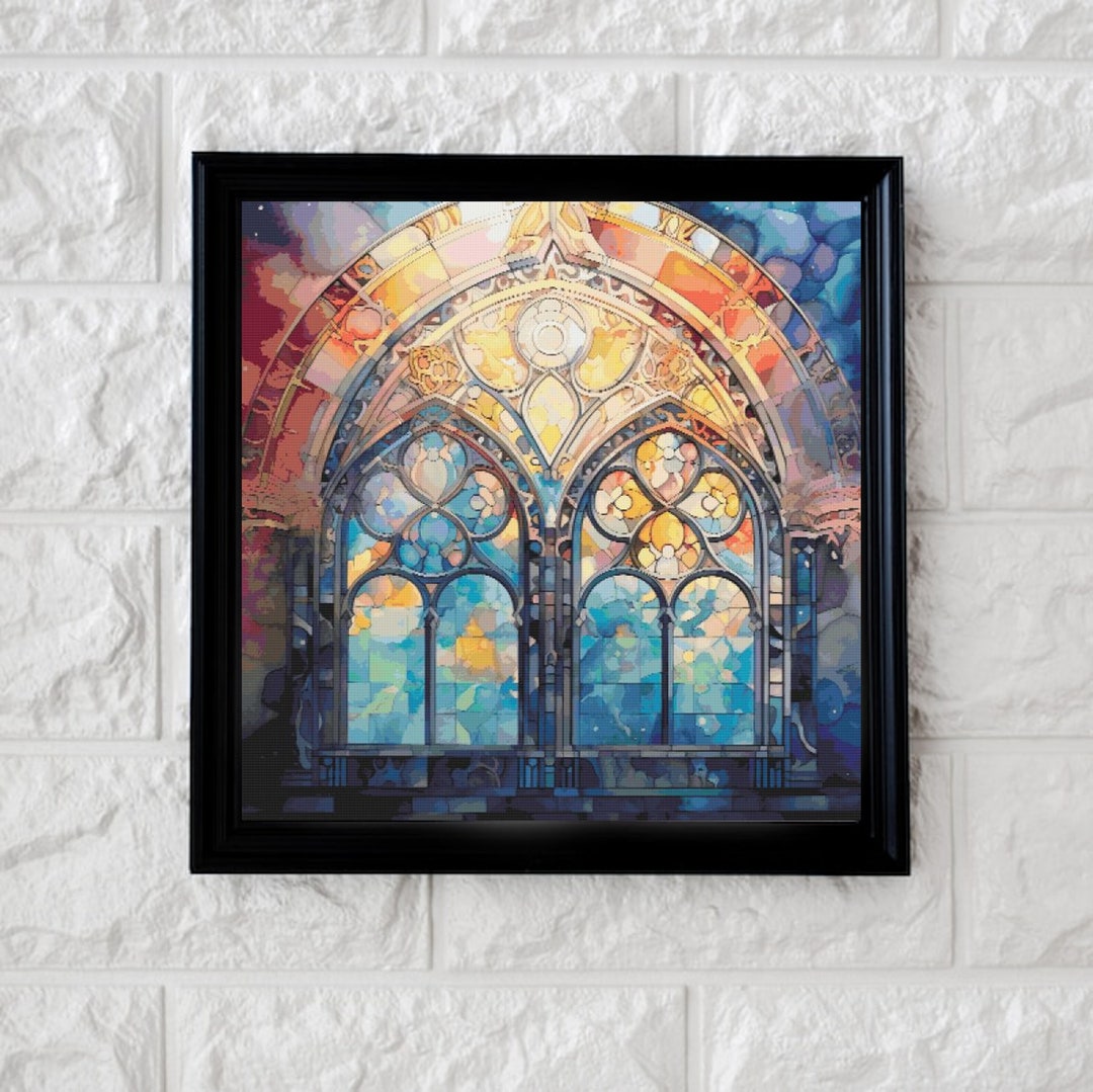 Colourful Stained Glass Window Cross Stitch Pattern Full Coverage PDF ...