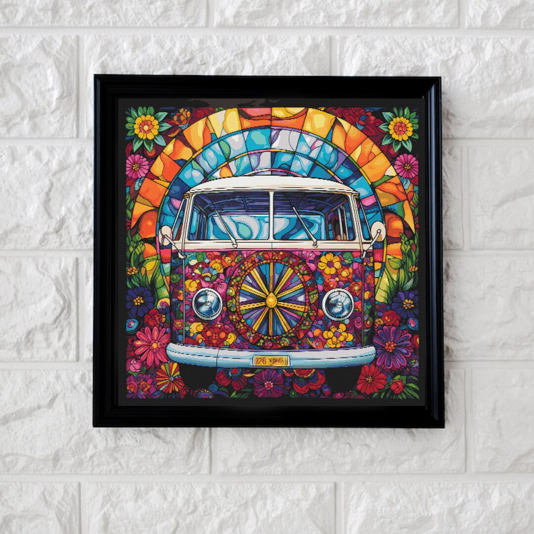 Psychedelic Camper Van Cross Stitch Pattern Full Coverage PDF - Etsy