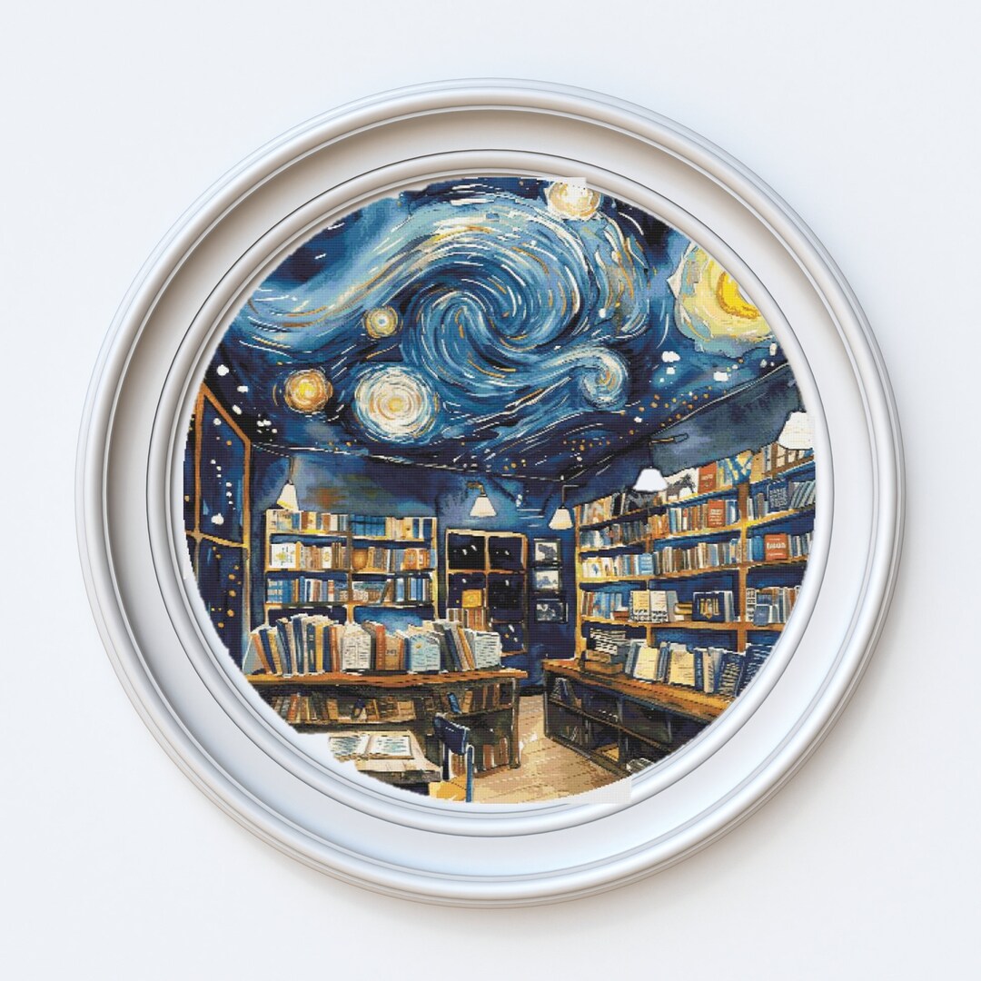 Starry Night Bookshop Cross Stitch Pattern Full Coverage PDF - Etsy