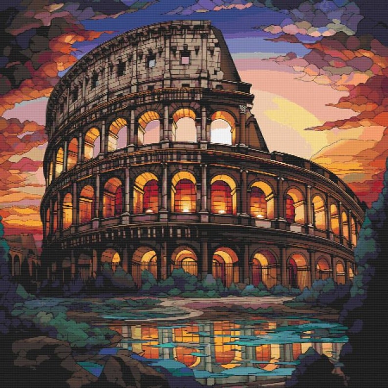 Colosseum at Dusk Cross Stitch Pattern Full Coverage PDF - Etsy