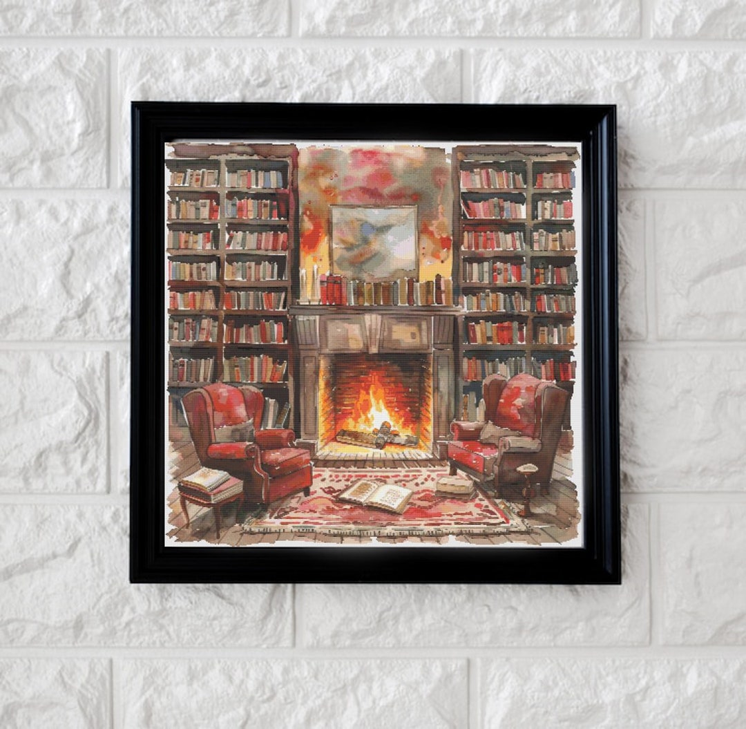 Chimenea leyendo patrón de punto de cruz acuarela PDF - Etsy México