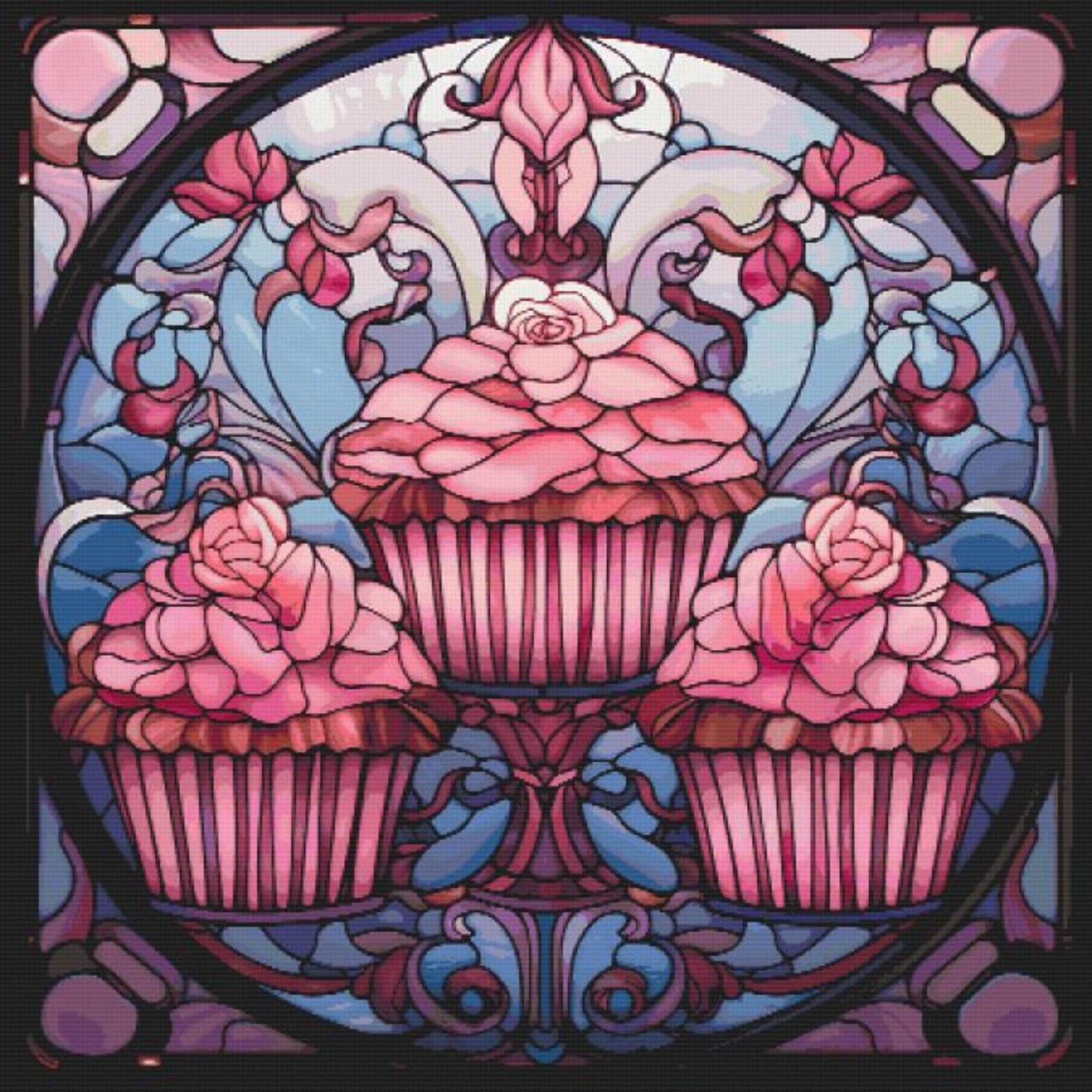 Stained Glass Cupcakes Cross Stitch Pattern Full Coverage PDF - Etsy