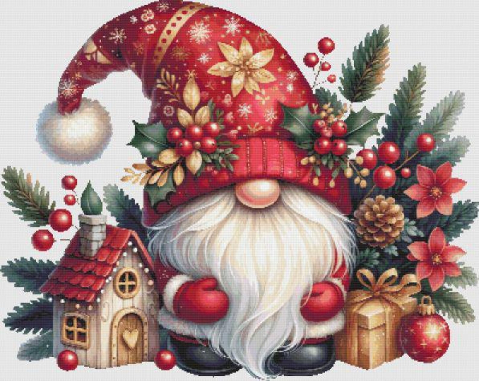 Red Christmas Gnome Cross Stitch Pattern PDF - Etsy
