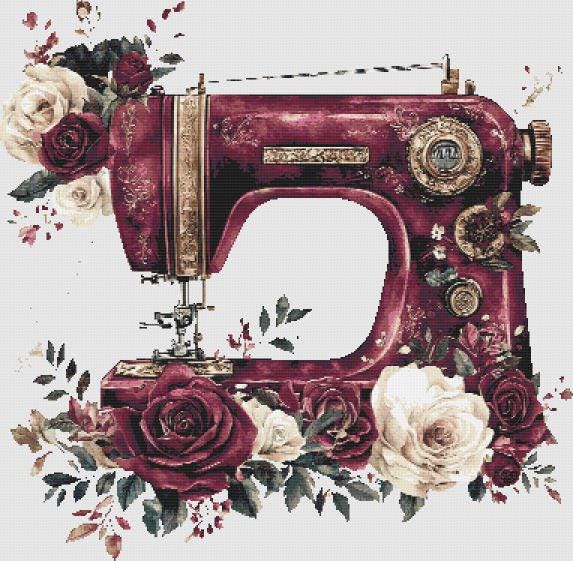 Maroon Rose Sewing Machine Cross Stitch Pattern PDF - Etsy