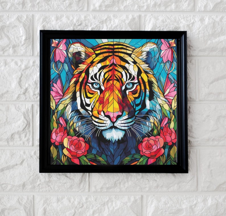Pretty Stained Glass Tiger Cross Stitch Pattern Full Coverage PDF - Etsy
