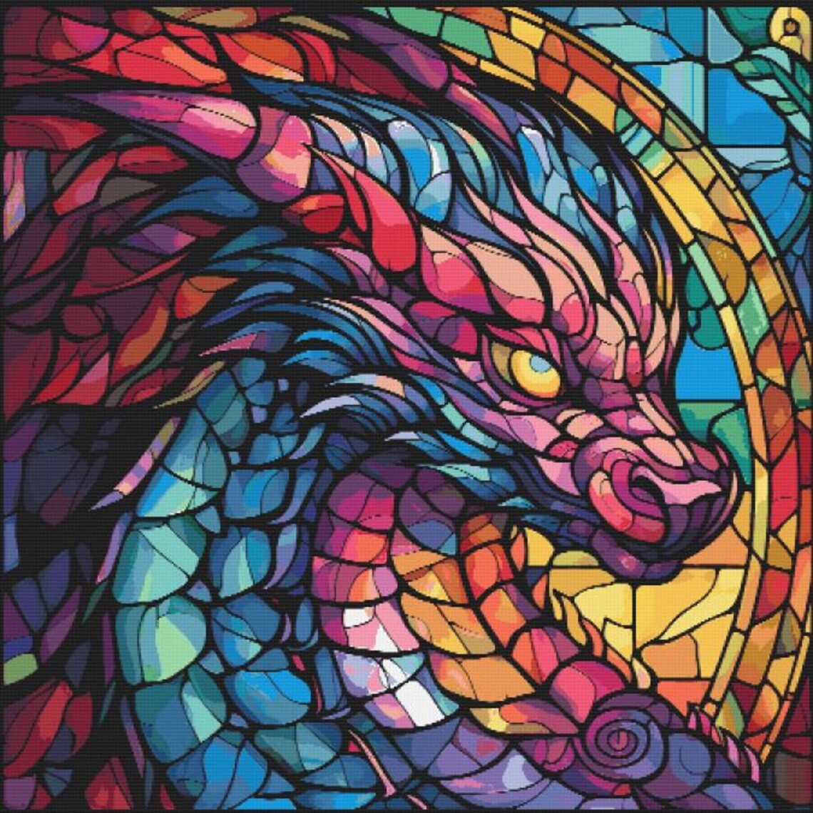 Mosaic Swirl Dragon Cross Stitch Pattern Full Coverage PDF - Etsy