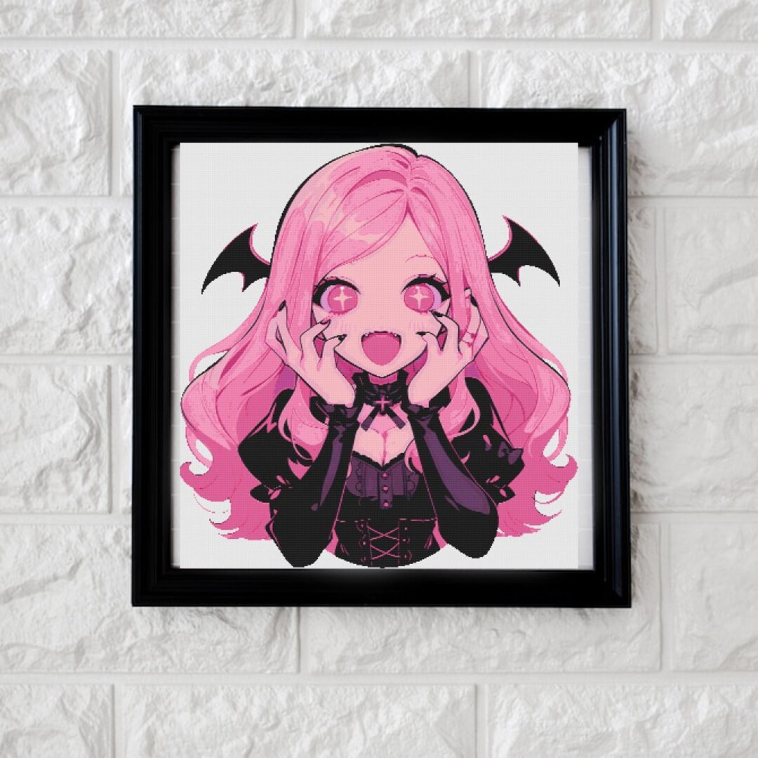 Pink Chibi Vampire Cross Stitch Pattern PDF - Etsy