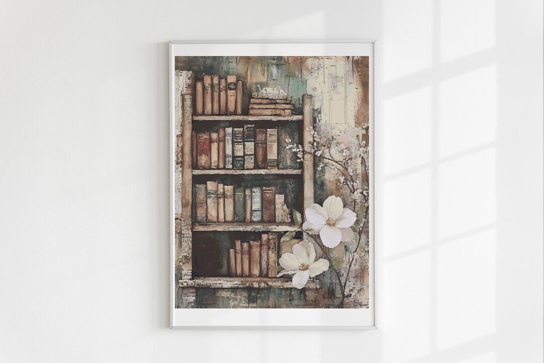 Painted Bookshelf Full Coverage Cross Stitch Pattern PDF - Etsy