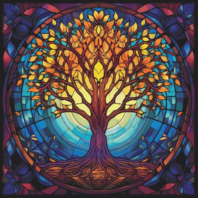 Stained Glass Tree of Life Cross Stitch Pattern Full Coverage PDF - Etsy