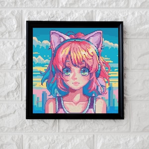 Pixel Cat Girl Cross Stitch Pattern Full Coverage PDF - Etsy
