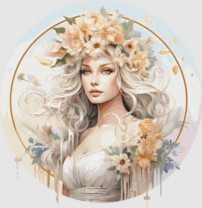 Pretty Floral Woman Cross Stitch Pattern Full Coverage PDF - Etsy