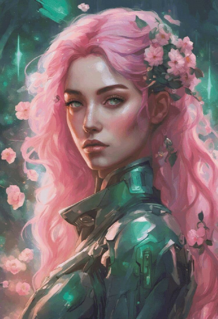 Pink Cyber Girl Cross Stitch Pattern Full Coverage PDF - Etsy