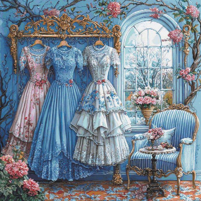 Pretty Dresses Cross Stitch Pattern Full Coverage PDF - Etsy