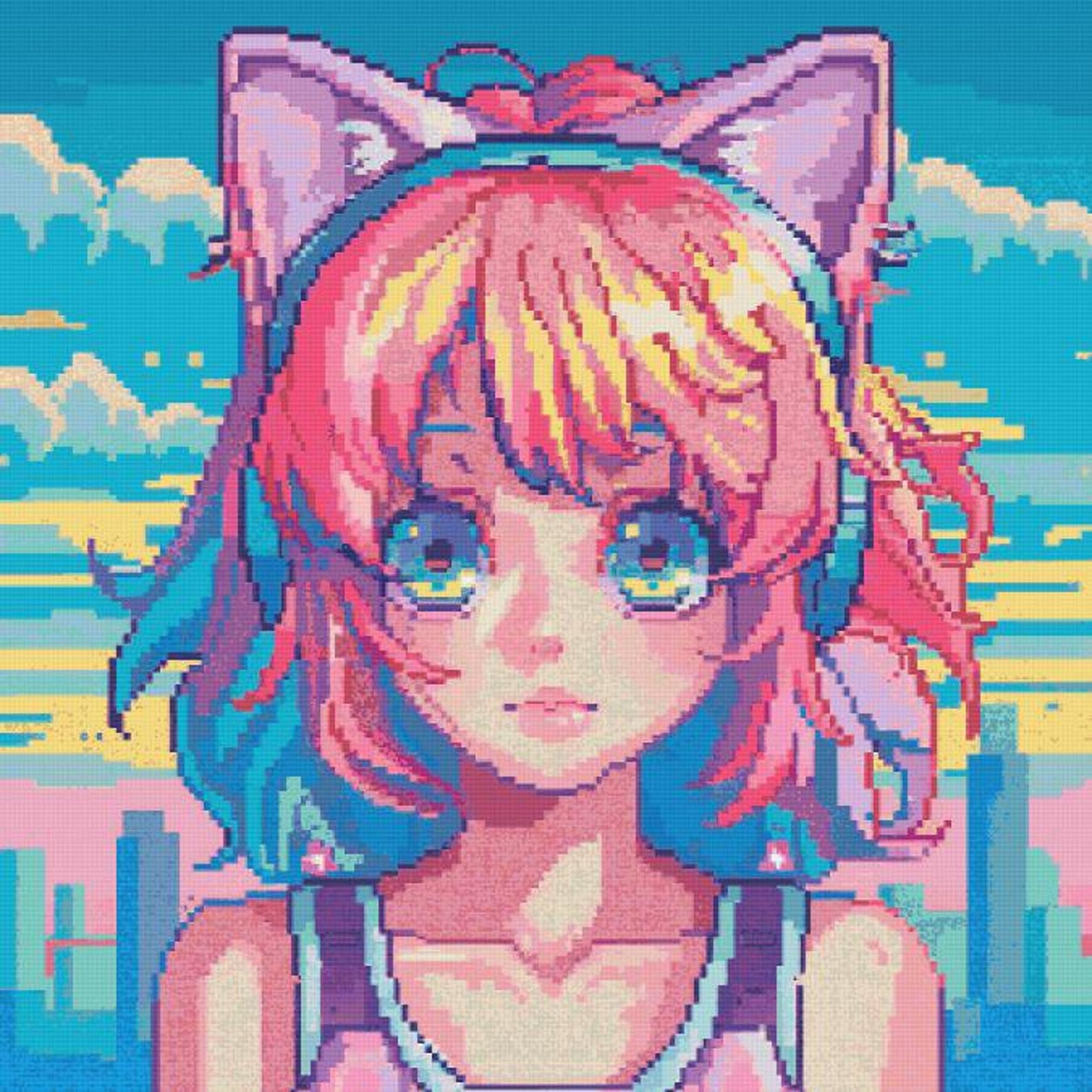 Pixel Cat Girl Cross Stitch Pattern Full Coverage PDF - Etsy
