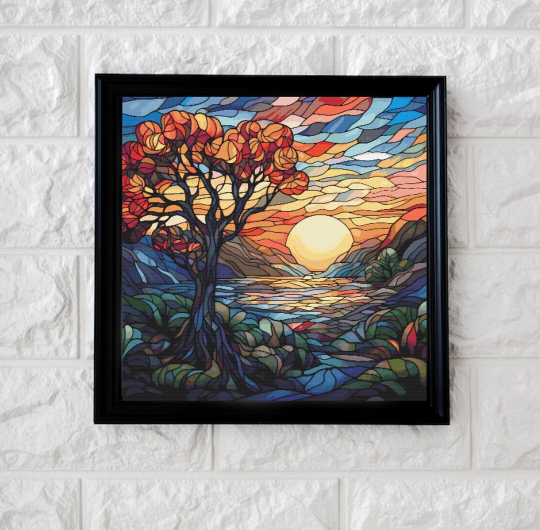 Stained Glass Sunset Cross Stitch Pattern Full Coverage PDF - Etsy