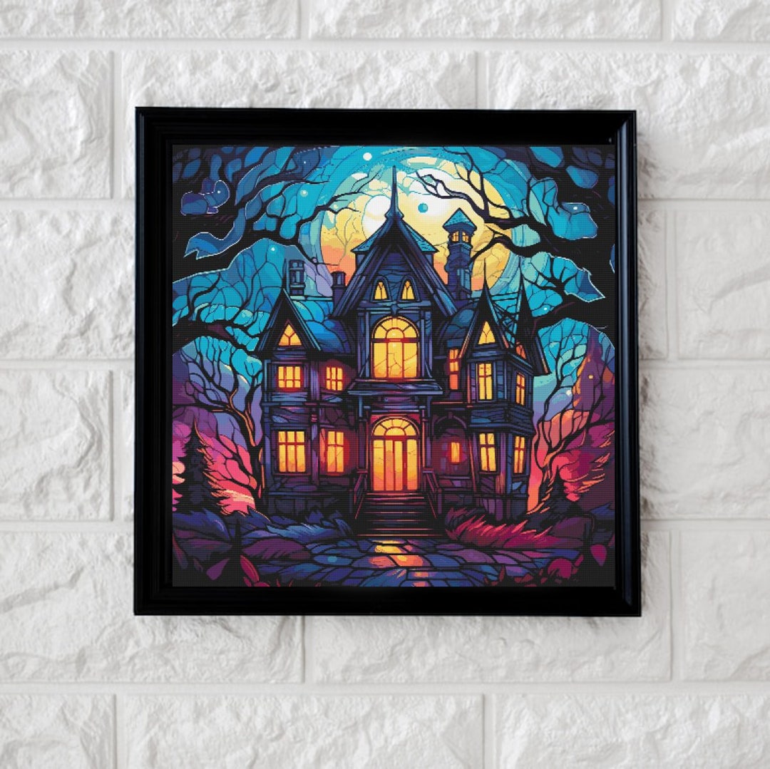 Pretty Haunted House Cross Stitch Pattern Full Coverage PDF - Etsy