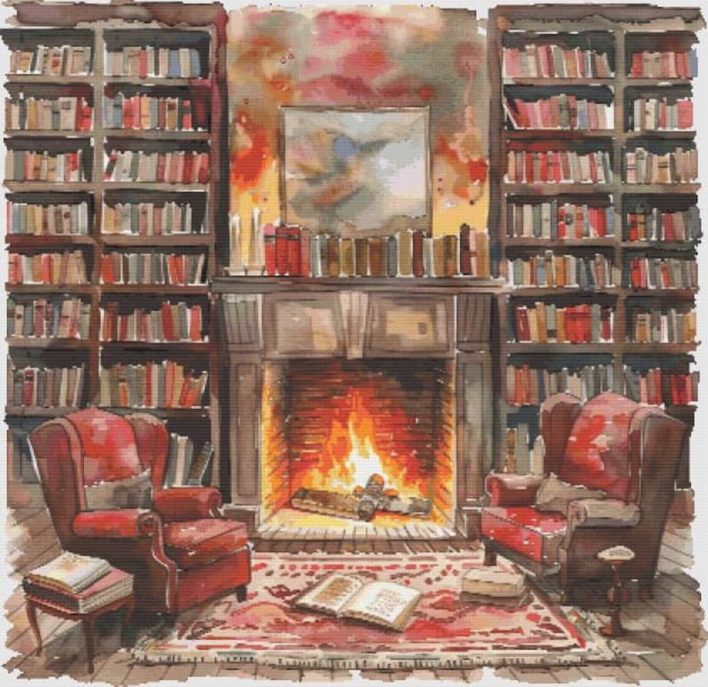 Chimenea leyendo patrón de punto de cruz acuarela PDF - Etsy México
