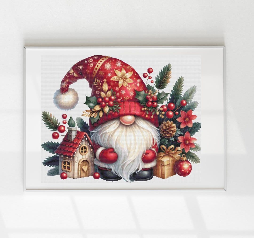 Red Christmas Gnome Cross Stitch Pattern PDF - Etsy