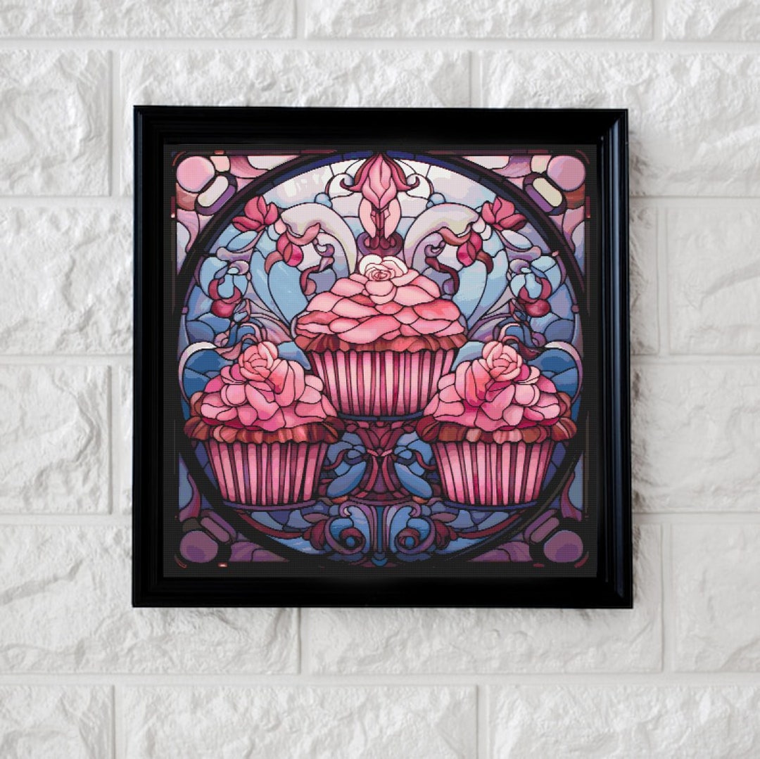 Stained Glass Cupcakes Cross Stitch Pattern Full Coverage PDF - Etsy
