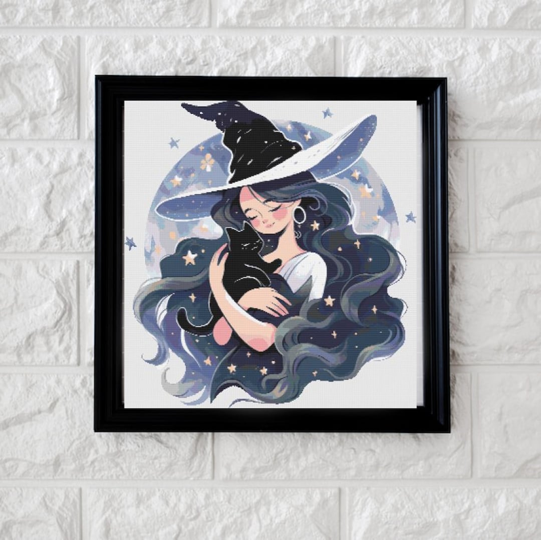Chibi Witch and Her Cat Cross Stitch Pattern PDF - Etsy