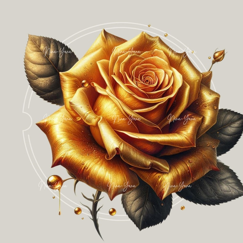 30 Golden Roses Clipart Bundle PNG, Gold Roses Watercolor, Gold Roses ...