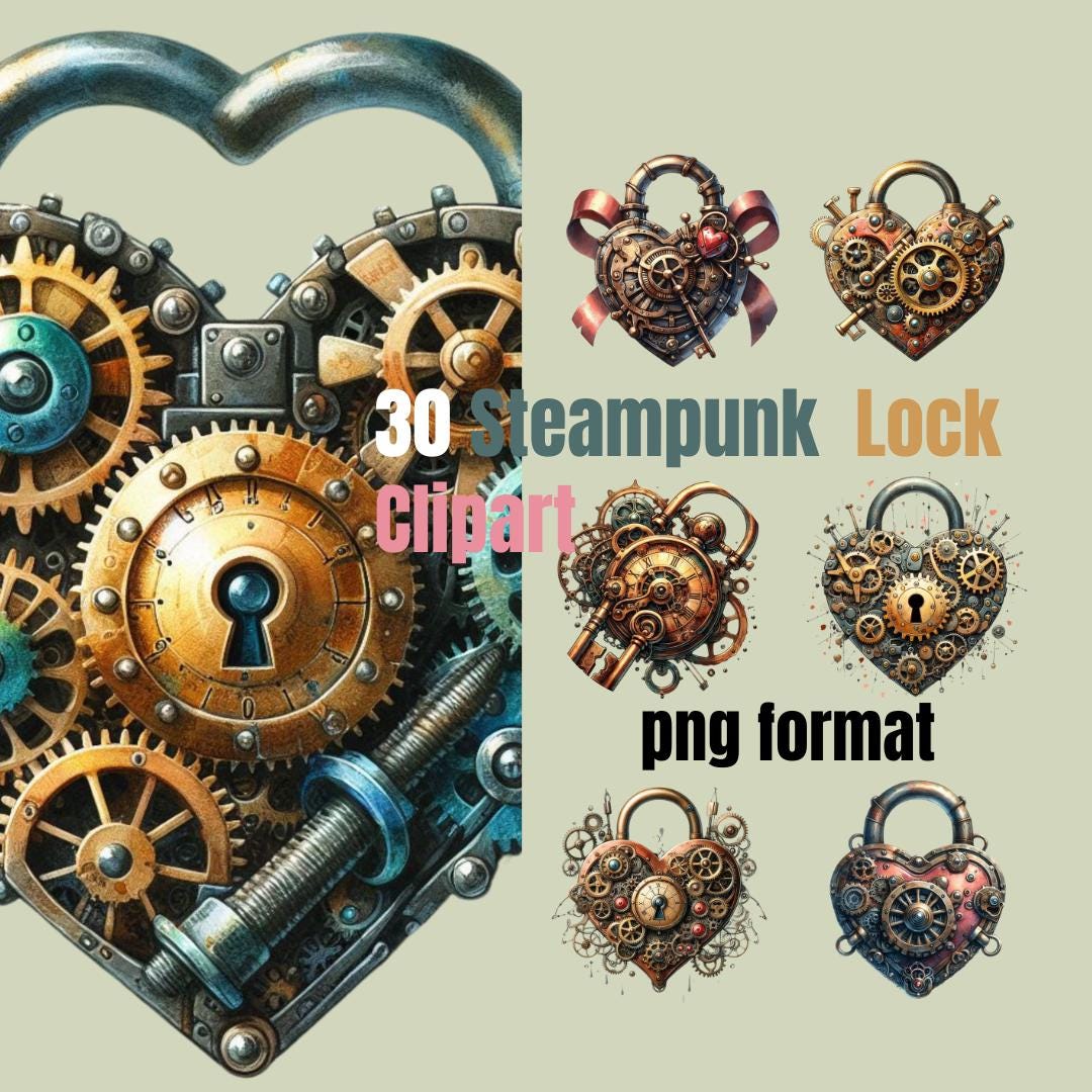 30 PNG, Steampunk Lock Clipart Bundle, Steampunk Lock Bundle, Steampunk ...