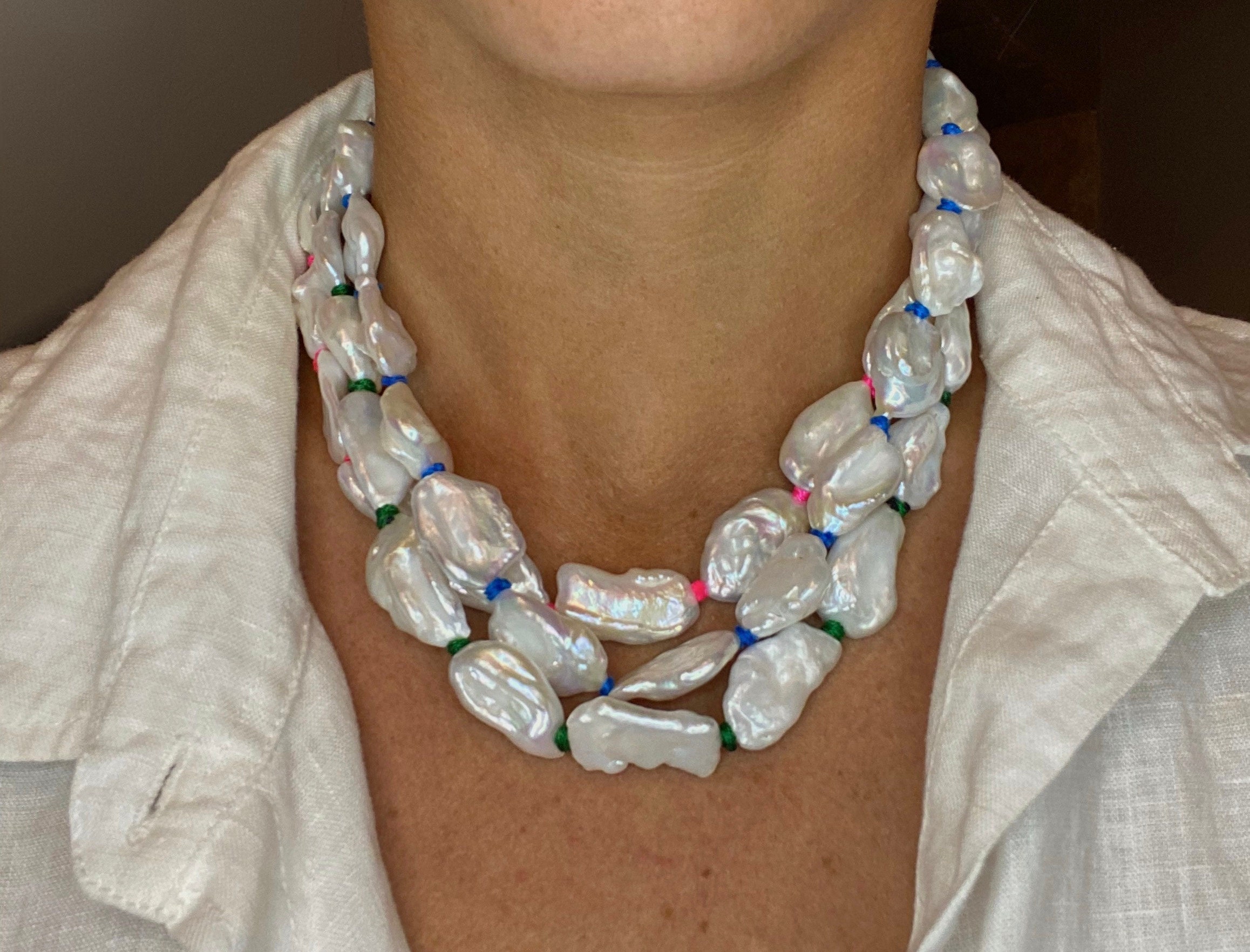 Chunky Keshi Pearl Necklace Oversized Chunky Pearls Bright - Etsy