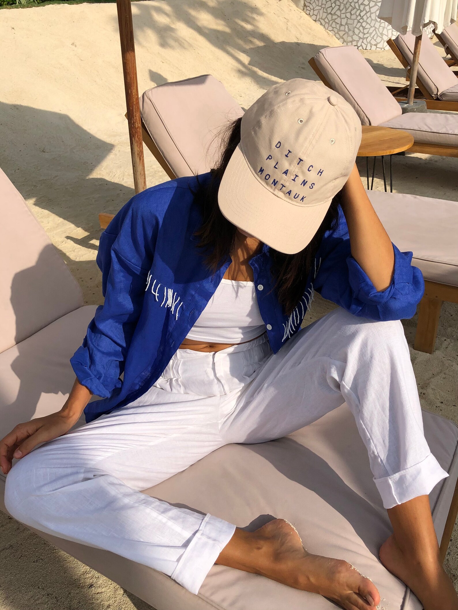 Ditch Plains Montauk Dad Baseball hat beige with blue embroidery sporty ...