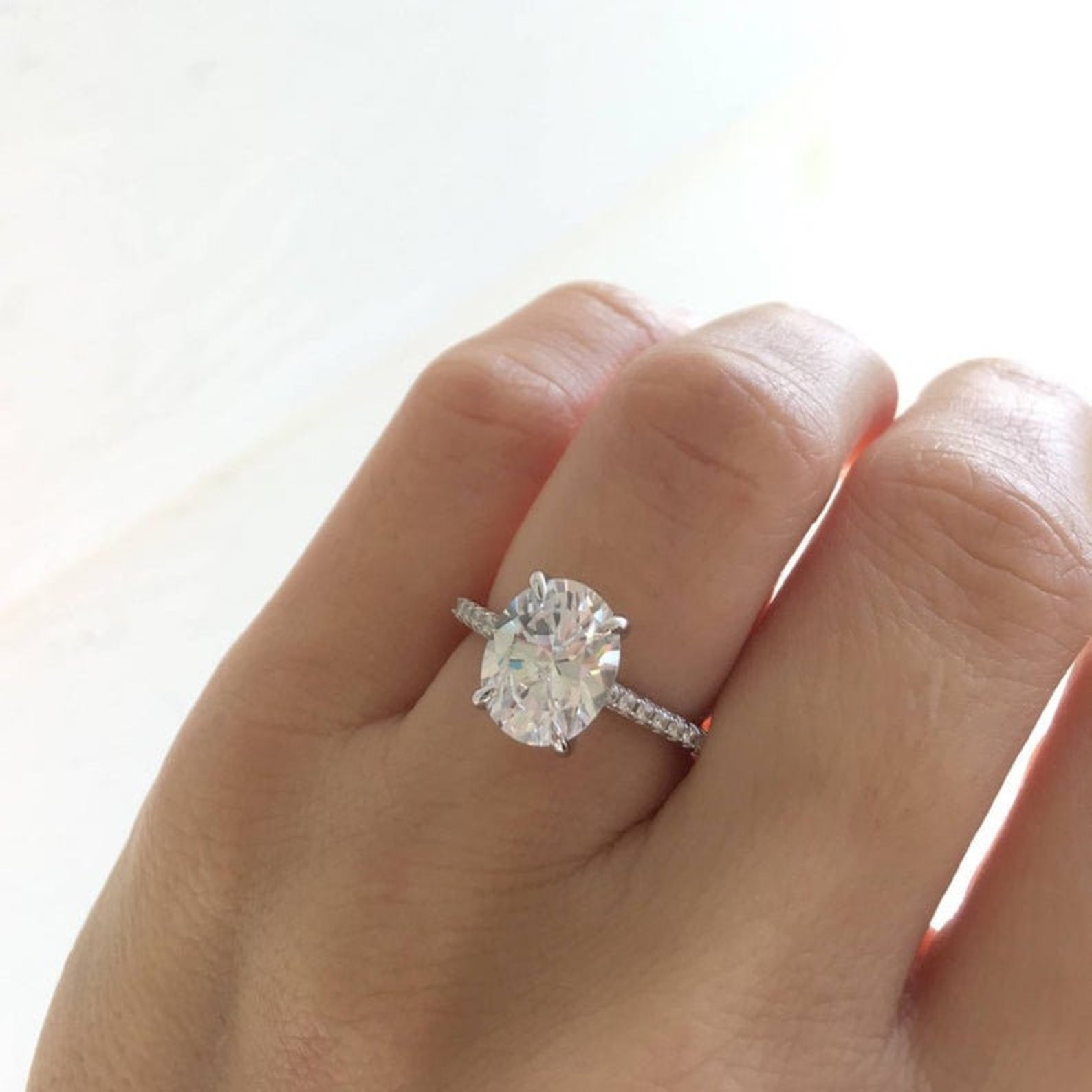 3ct Moissanite Ring Oval Cut Engagement Ring 14k Rose Gold Etsy