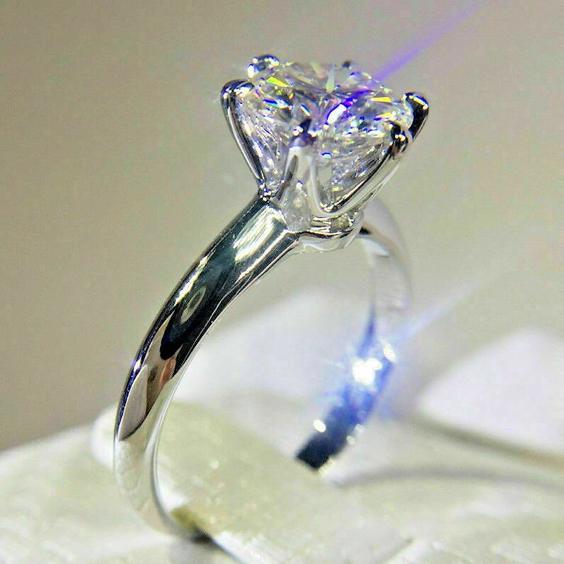 3 Ct Moissanite Engagement Ring 14k White Gold Dainty Etsy