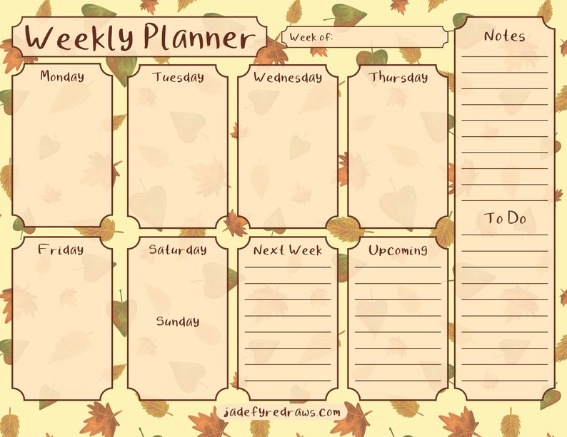 Falling Leaves Printable Weekly Calendar Page Organization and to Do ...
