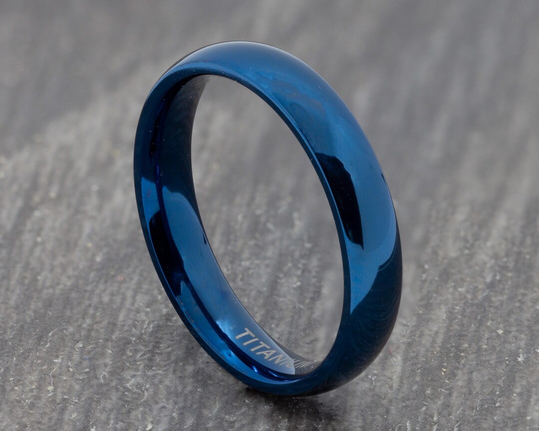 4mm Blue Polished Titanium Ring - Wedding Ring - Mens Wedding Band ...