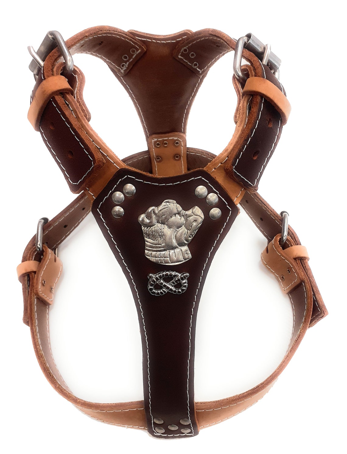 Two Tone Brown / Beige Leather Dog Harness With Staffordshire - Etsy
