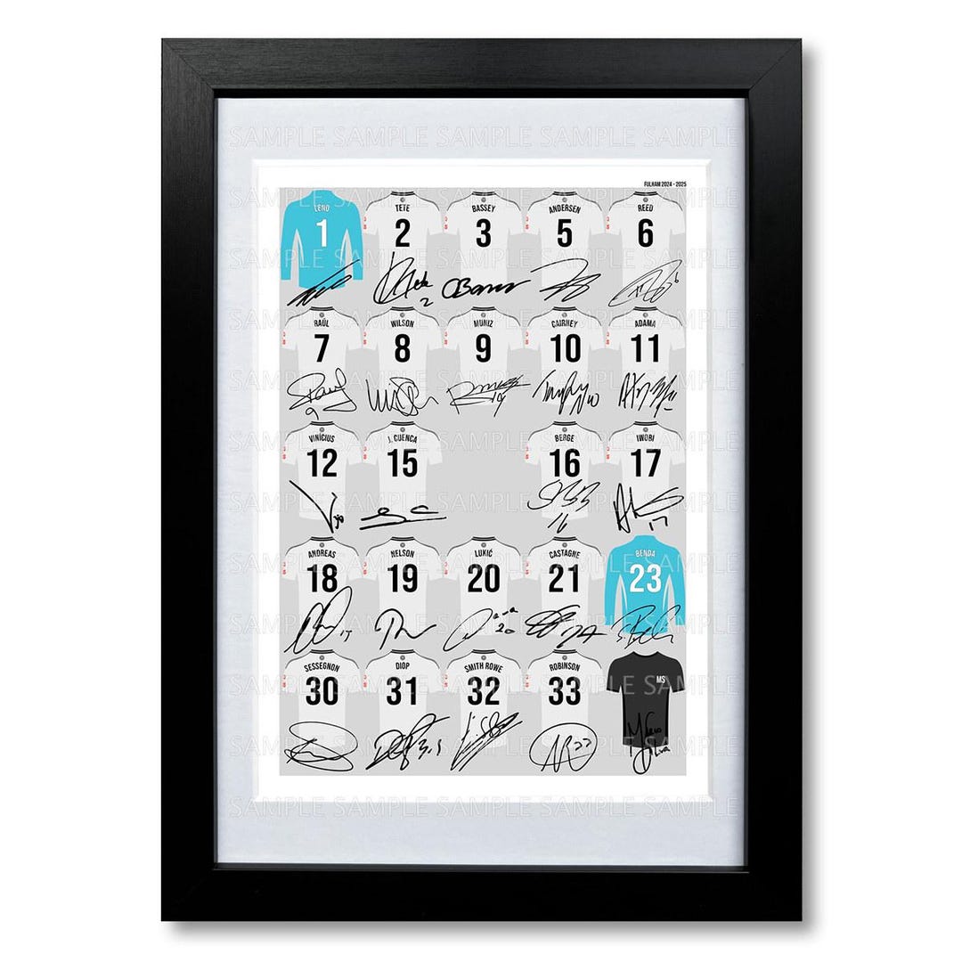 FULHAM Team Squad 2024-2025 Signed Poster Print Framed Picture Photo ...