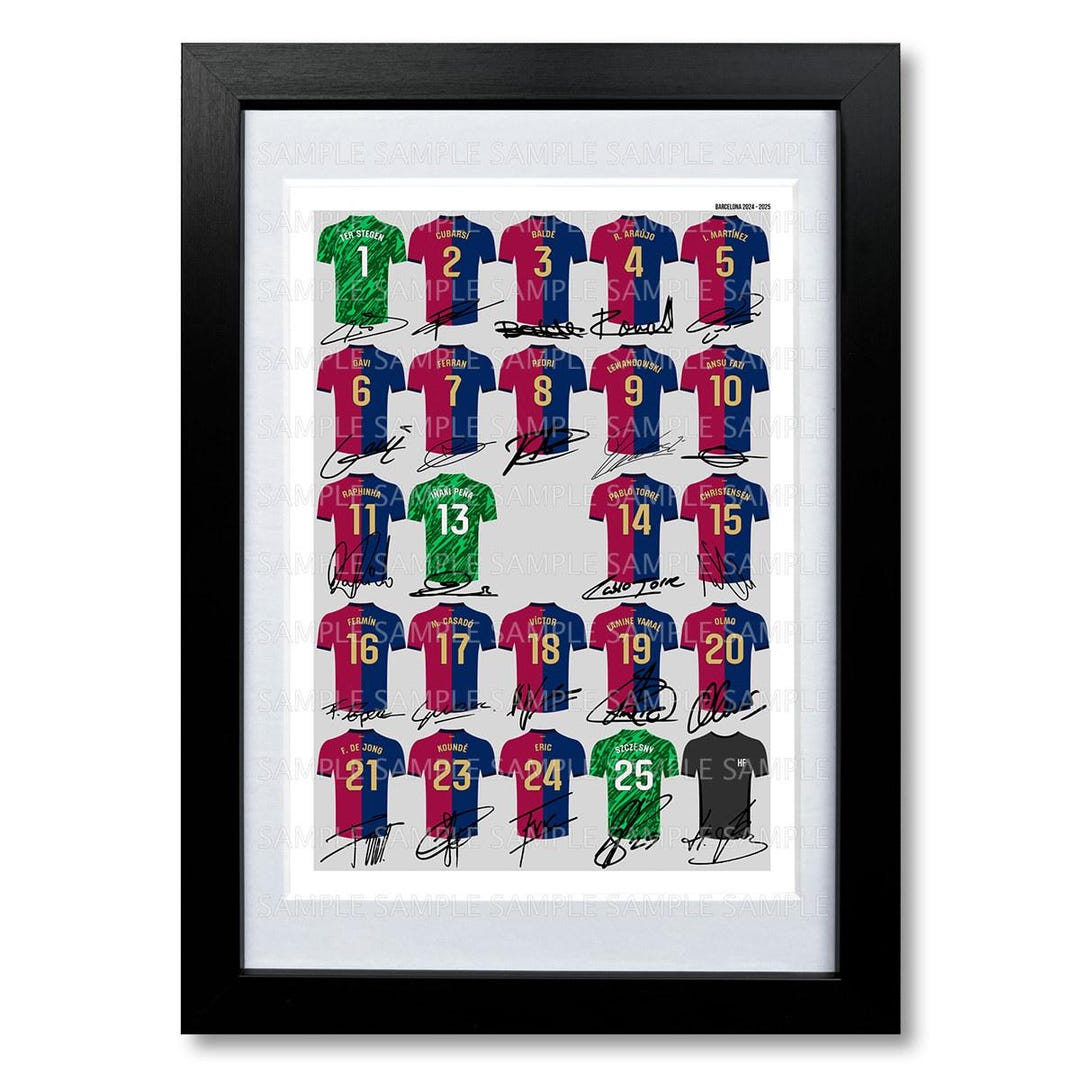 BARCELONA Team Squad 2024-2025 Signed Poster Print Framed Picture Photo ...