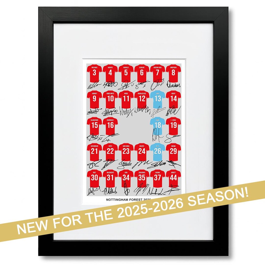 NOTTINGHAM FOREST Team Squad 2025-2026 Signed Poster Print Framed ...