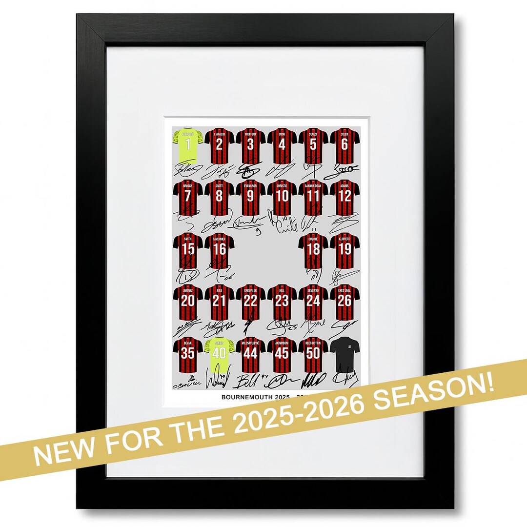 BOURNEMOUTH Team Squad 2025-2026 Signed Poster Print Framed Picture ...