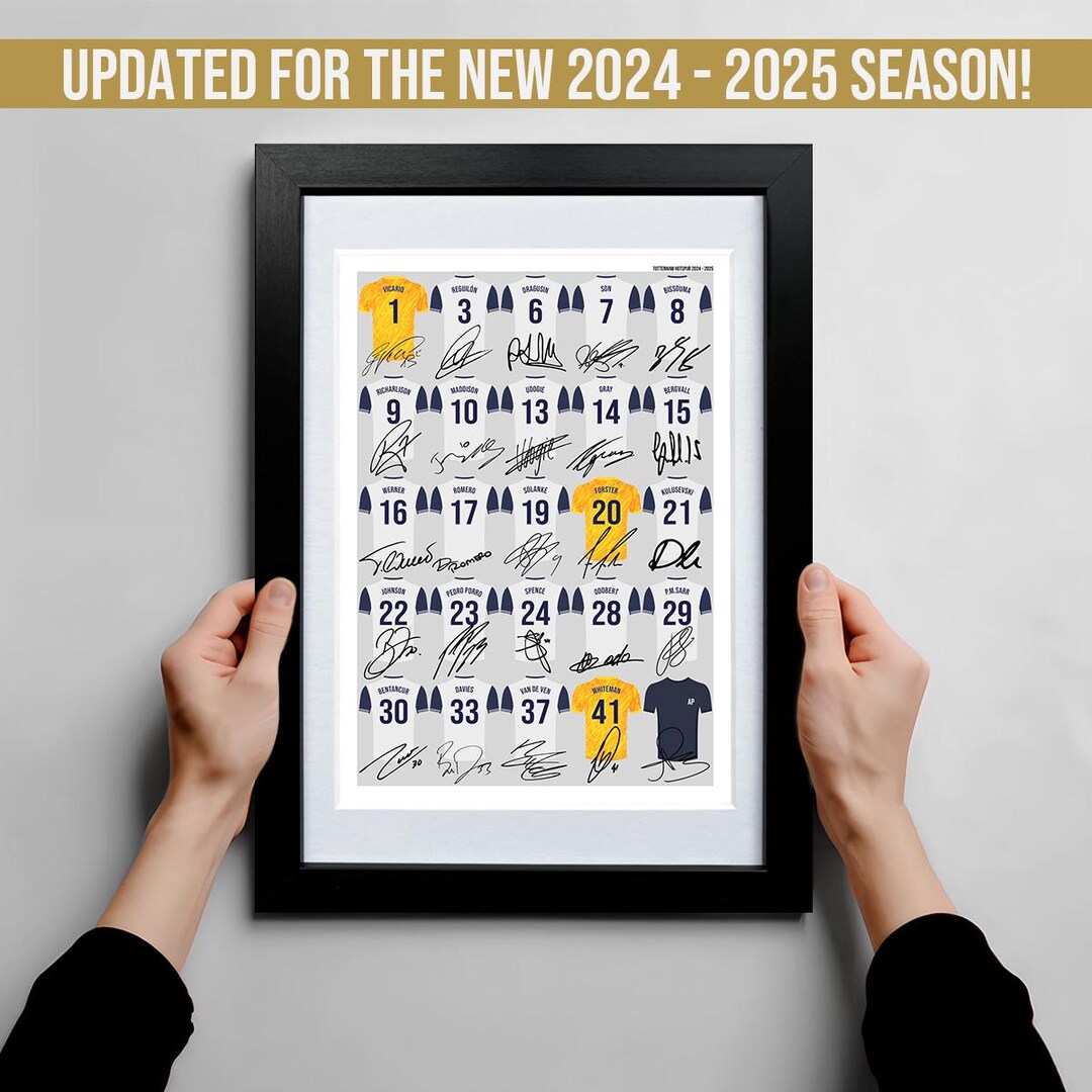 TOTTENHAM HOTSPUR Team Squad 2024-2025 Signed Poster Print Framed ...