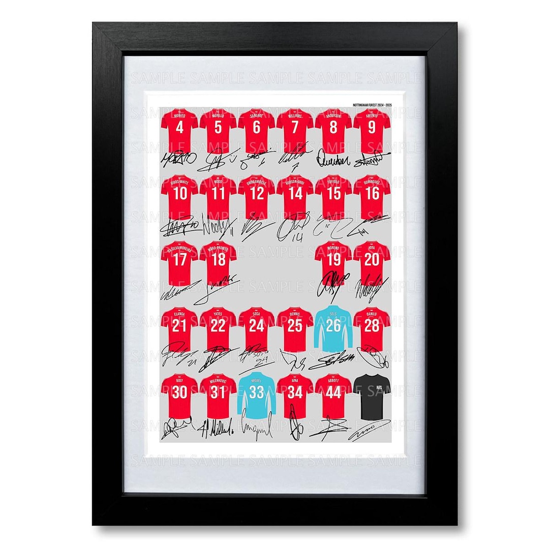 NOTTINGHAM FOREST Team Squad 2024-2025 Signed Poster Print Framed Picture Photo Autograph Gift ...